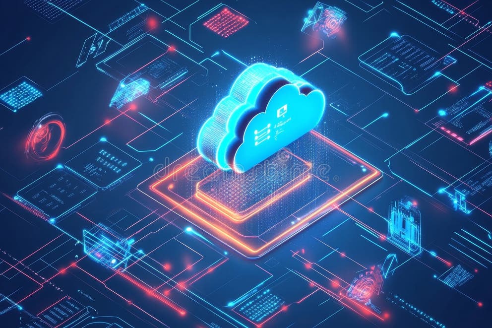 Illustration of a Digital System with Interconnected Devices and Cloud ...