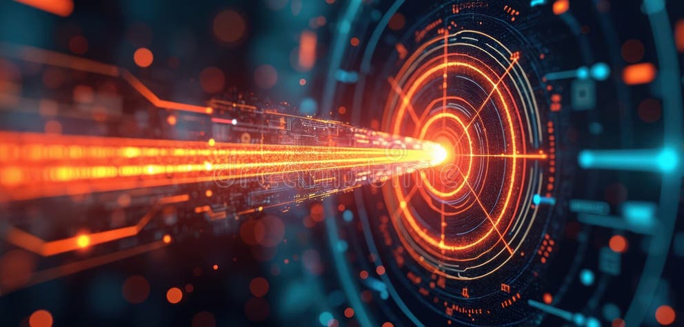 Illustration Digital Target Hit by Data Streams. Representing Tech ...