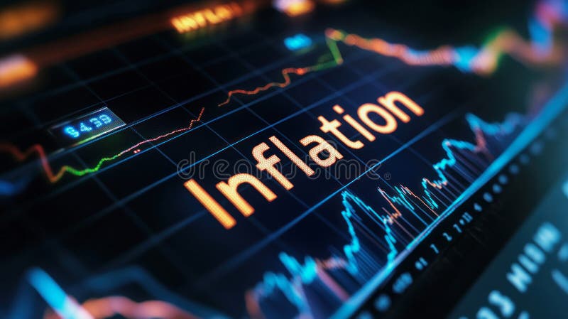 Illustration of Digital Text Inflation on a Dark Blue Chart Stock Photo ...