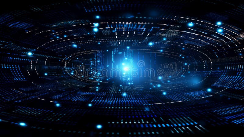 Illustration of Digital Universe or Metaverse, Tunnel of Blue Lights ...