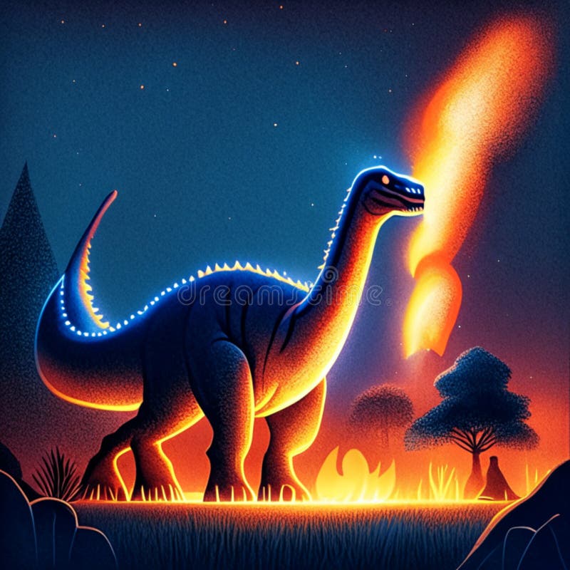 Illustration of Dinosaur in the Desert with Fire in the Background ...