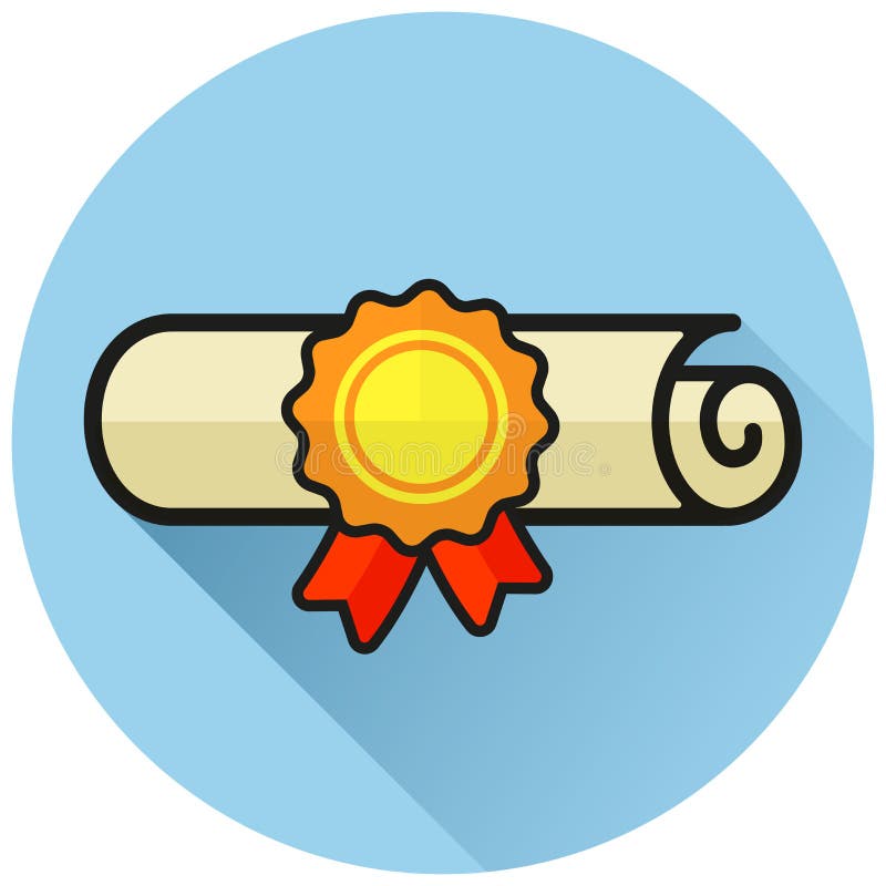Diploma Circle Blue Flat Icon Stock Vector - Illustration of ribbon ...
