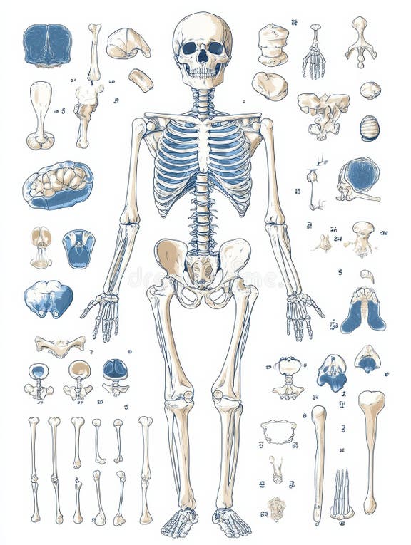 Detailed Illustration of Human Skeletal System Highlighting Bones and ...