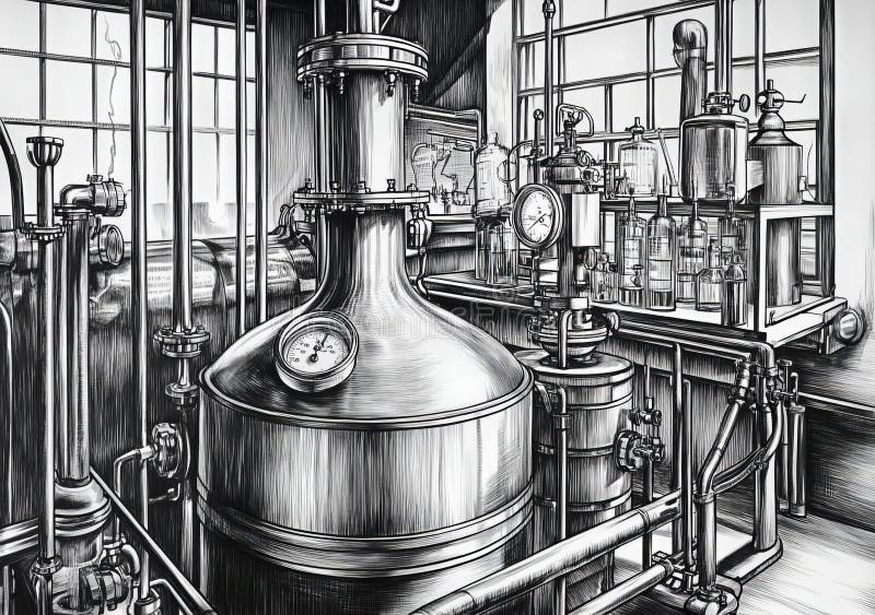 Illustration of a Distillation Apparatus in the Style of Vintage ...