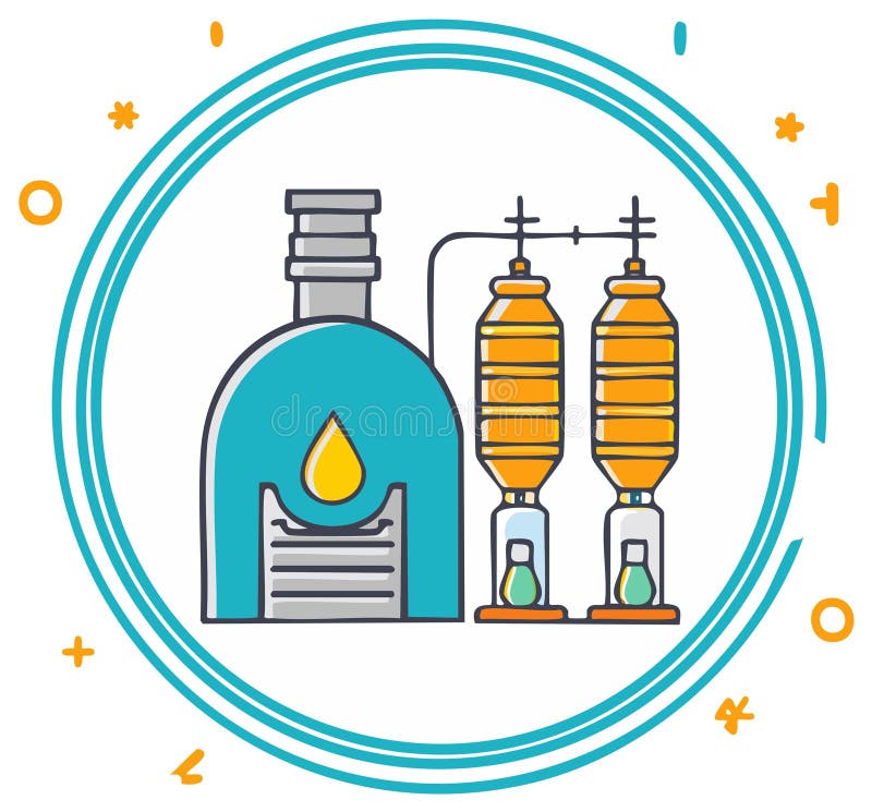 Illustration of a Distillation Process with Stylized Containers and ...