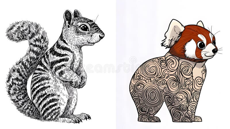 Illustration of a Distinctive Squirrel and Red Panda Stock Illustration ...