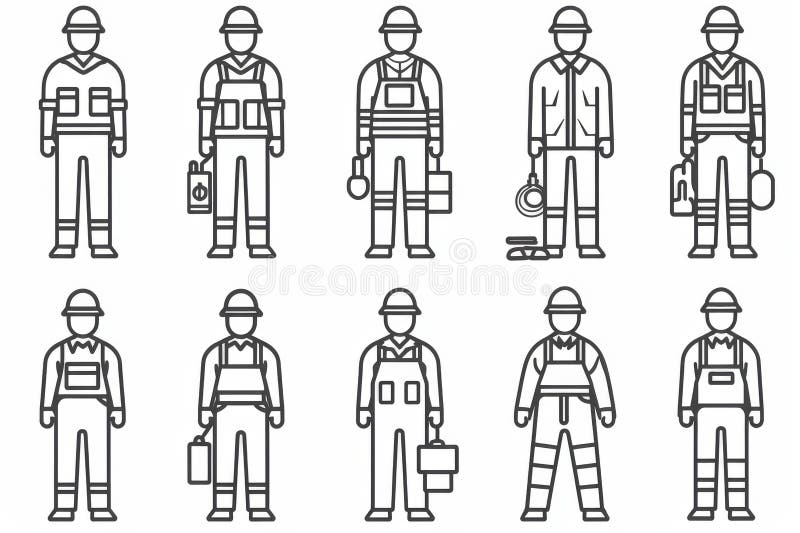 Illustration of Diverse Construction Workers in Various Safety Outfits ...
