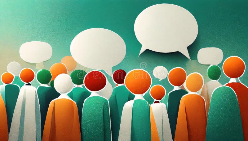 Illustration of a Diverse Group in Conversation with Stylized Speech ...