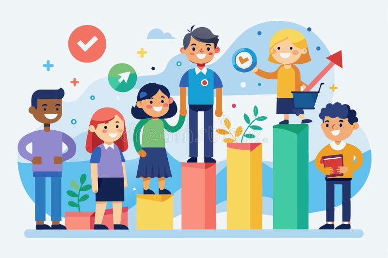 Illustration of Diverse Group on Growth Chart Shows Social Growth and ...