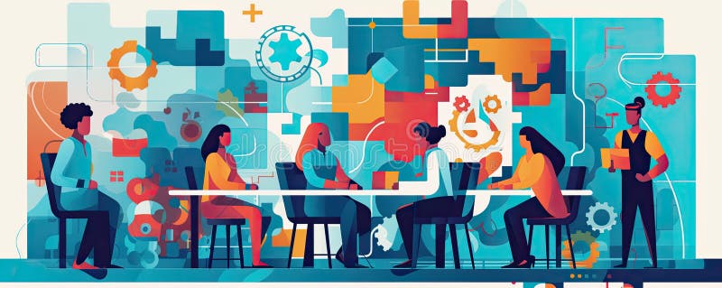 Illustration of a Diverse Group of People Collaborating in a Creative ... Illustration of a Diverse Group of People Collaborating in a Creative ...