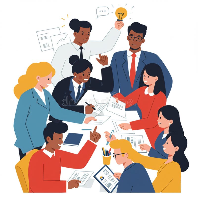 Illustration of a Diverse Group of People Engaged in a Collaborative ...