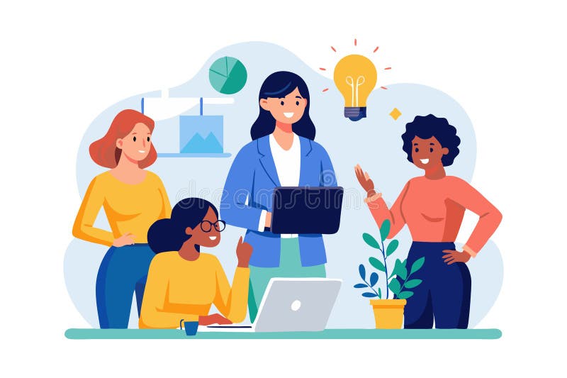 Illustration of a Diverse Group of Women Working Together Stock Vector ...