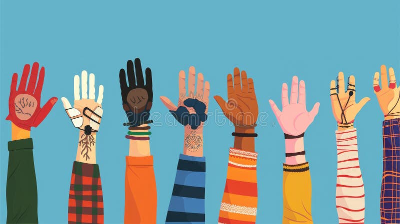 Diverse Hands Raised in Unity on a Vibrant Orange Background ...