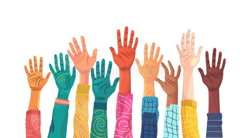 Diverse Hands Raised in Unity on a Vibrant Orange Background ...