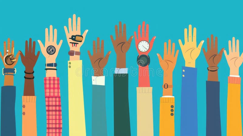 Diverse Hands Raised in Unity on a Vibrant Orange Background ...