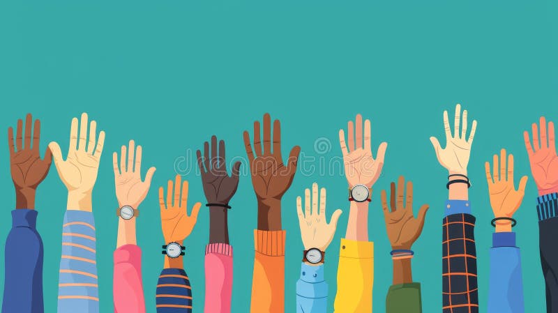 Diverse Hands Raised in Unity on a Vibrant Orange Background ...