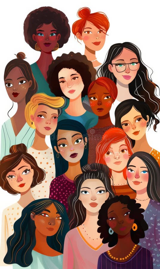 Illustration of Diverse Happy Smiling Women, Women Power Concept Stock ...