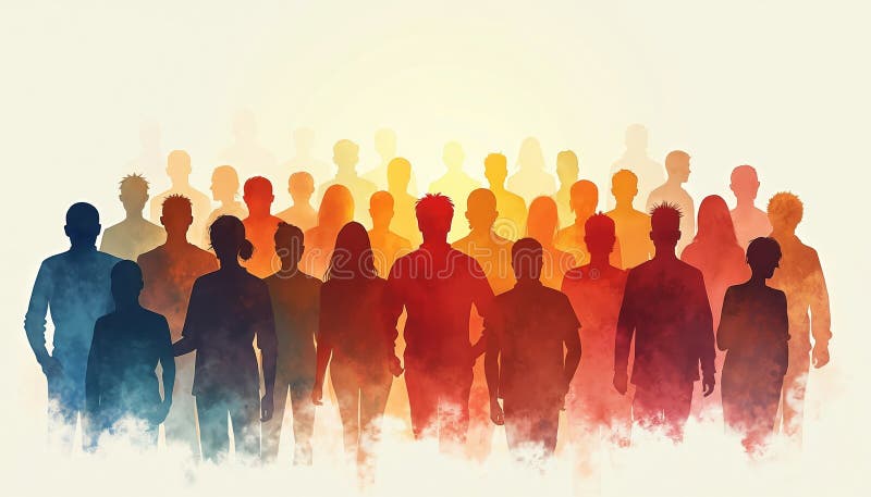 Illustration of Diverse People Silhouettes. Colorful Human Crowd ...
