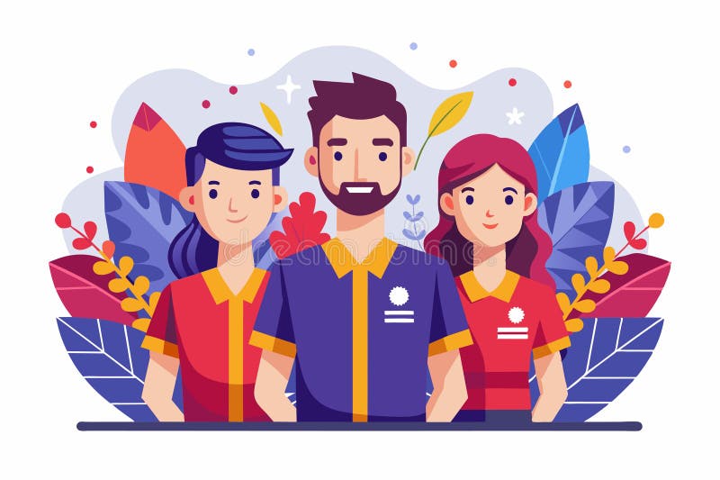 Illustration of 3 Diverse Team Members with Colorful Leaves, Team Page ...