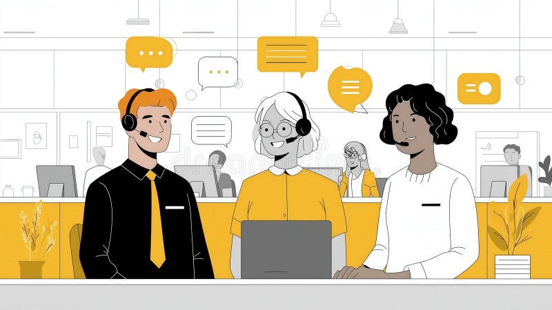 Team of Customer Service Representatives in Modern Call Center Setting ...