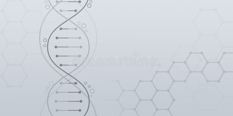 Illustration of DNA Molecule on Grey Background with Hexagonal Patterns ...