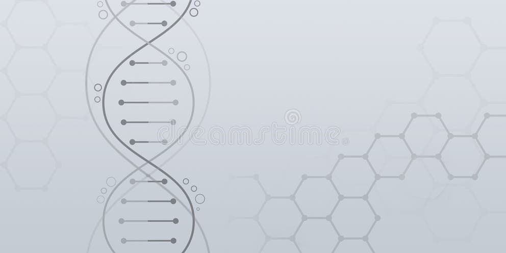 Illustration of DNA Molecule on Grey Background with Hexagonal Patterns ...
