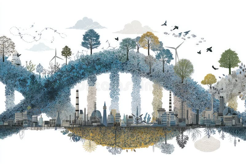 Illustration of DNA Strand Interacting with Environmental Elements, Eco ...