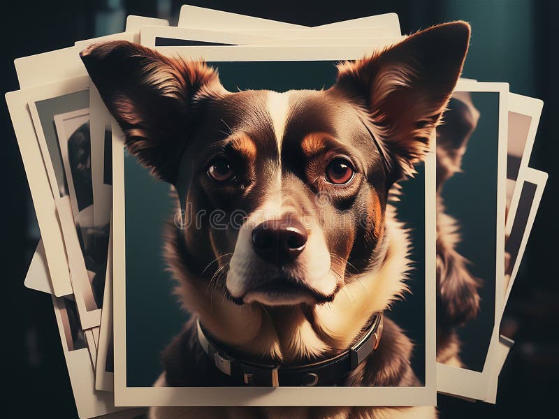 An Illustration of Dog a Polaroid with the Same Face on the Screen, in ...