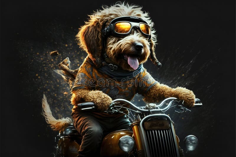 Dog Riding on a Motorcycle, Digital Illustration Artwork, Animals, Pets ...