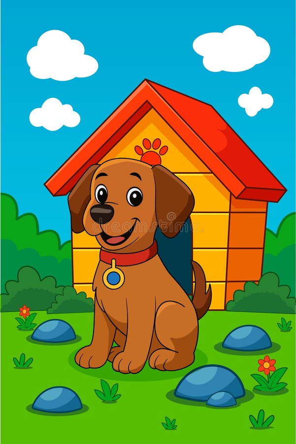 Illustration of a Dog Standing Outside His Dog House Stock Vector ...