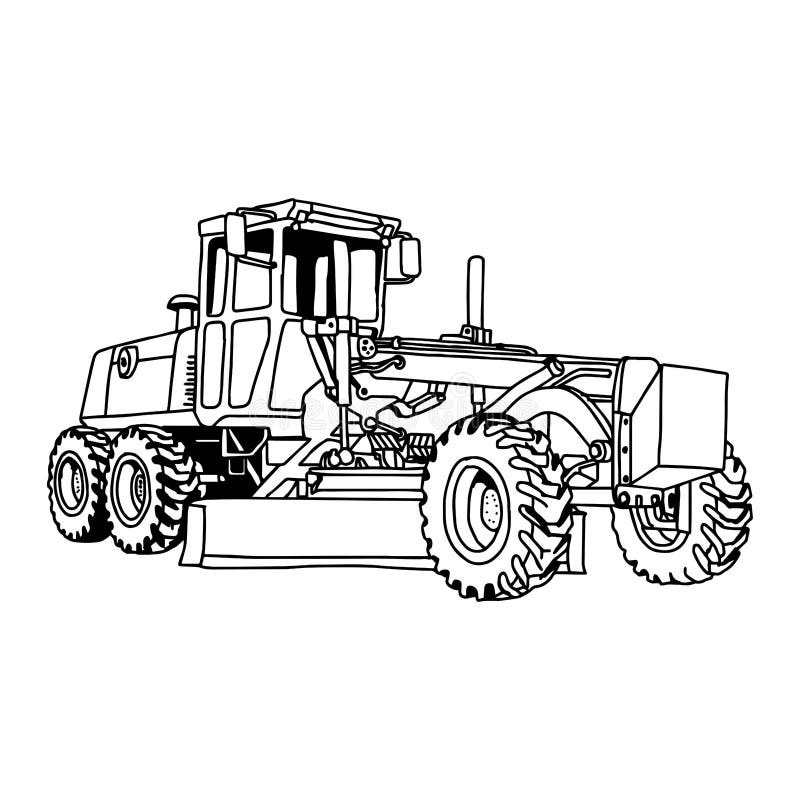 Illustration Doodles Hand Drawn of Excavator Grader Machi Stock ...