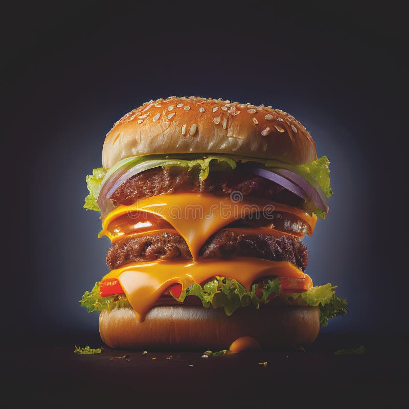 Double Beef Burger on Table Created with Generative AI Technology Stock ...