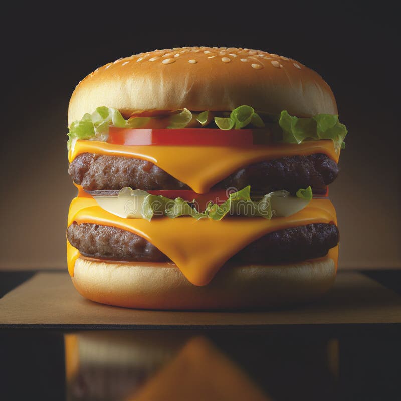 Double Beef Burger on Table Created with Generative AI Technology Stock ...