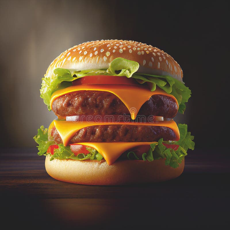 Double Beef Burger on Table Created with Generative AI Technology Stock ...