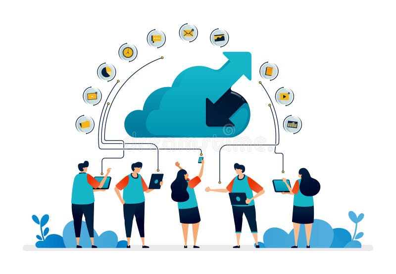 Illustration of Download and Upload System. Cloud Network Sharing ...