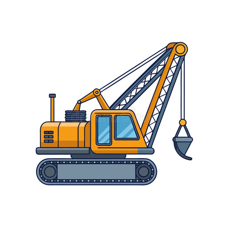 Cartoon Dragline Excavator Illustration, Mining Machine Vector Stock ...