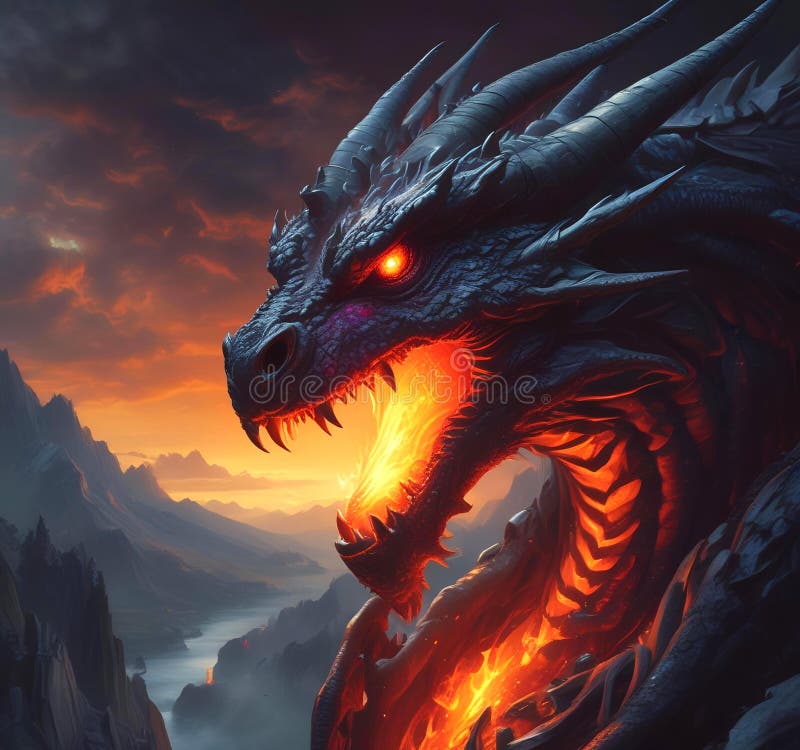 Illustration of Dragon Face with Burned Fire Around Stock Illustration ...