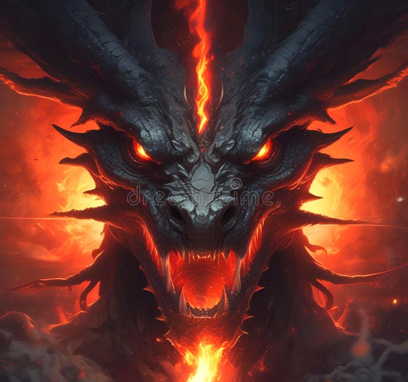 Illustration of Dragon Face with Burned Fire Around Stock Illustration ...