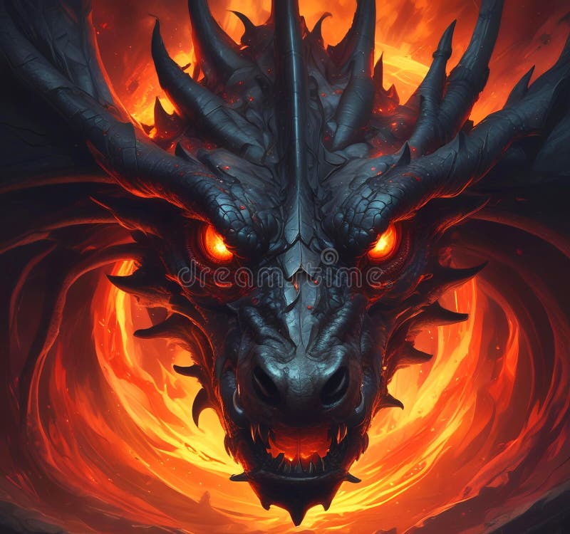 Illustration of Dragon Face with Burned Fire Around Stock Illustration ...