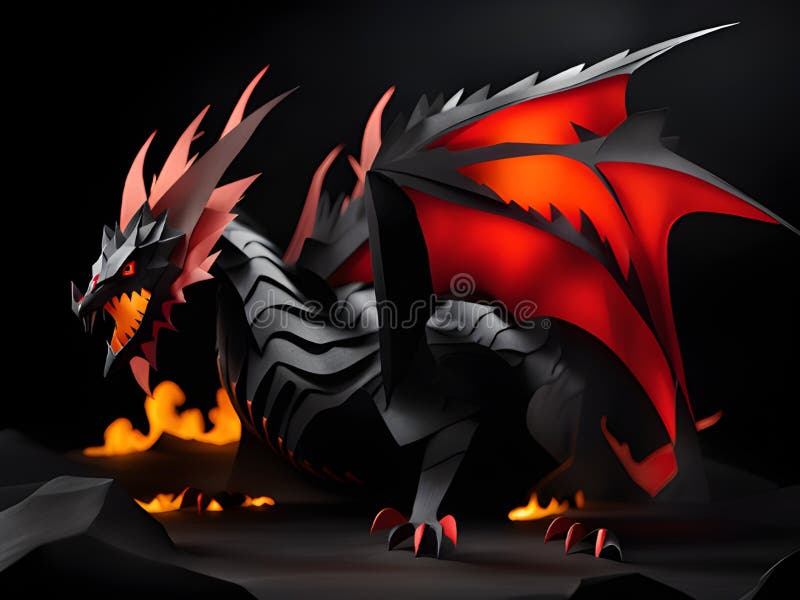 Illustration of a Dragon with Fire , Paper Cut, Ai Generated Stock ...