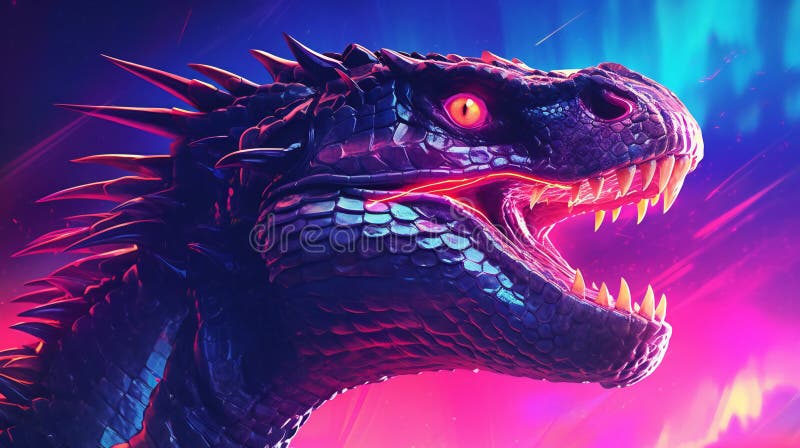 Dragon Head on the Background of Neon Lights Stock Illustration ...