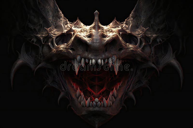 Dragon Head with Sharp Teeth on a Black Background Stock Illustration ...