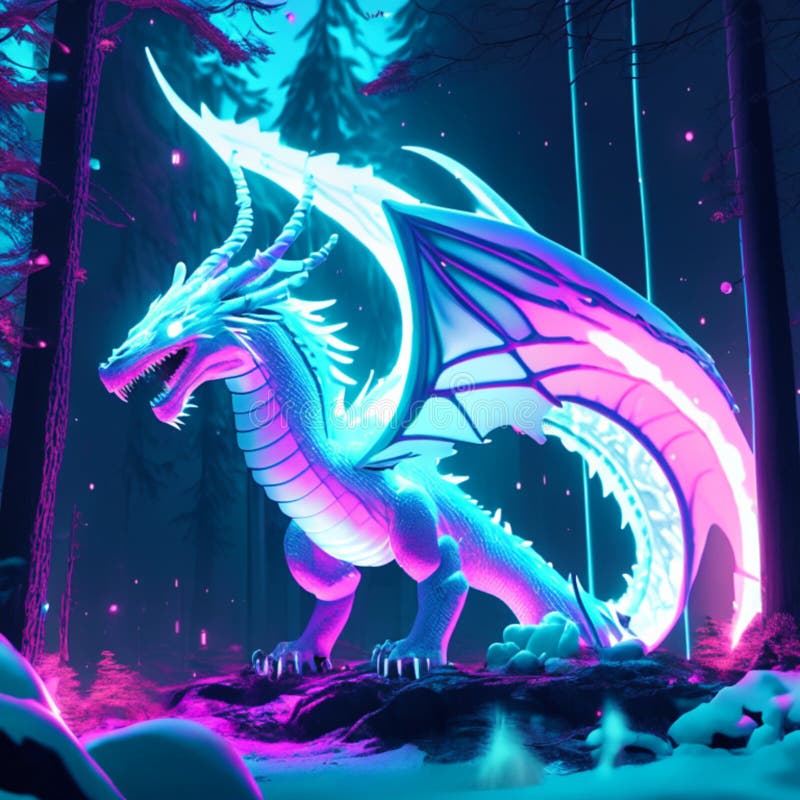 Illustration of a Dragon in the Night Forest. 3d Rendering Generative ...