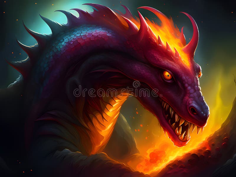 Illustration of a Dragon with Red Fire Flames Stock Illustration ...