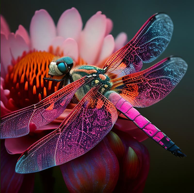 Illustration of a Dragonfly Perched on a Beautiful Flower in the Garden ...