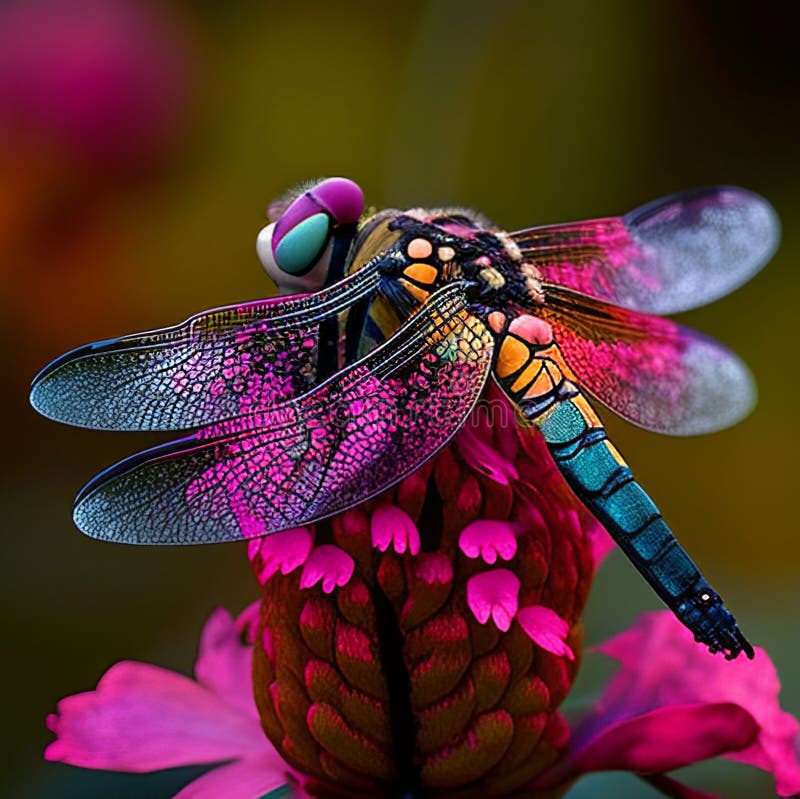 Illustration of a Dragonfly Perched on a Beautiful Flower in the Garden ...