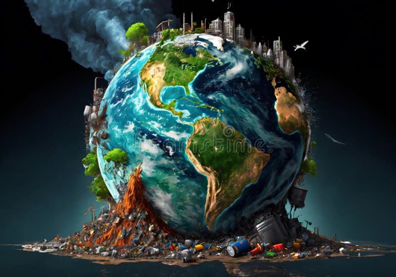 Illustration of Dramatic Scenery about Earth that Being Destruct by ...