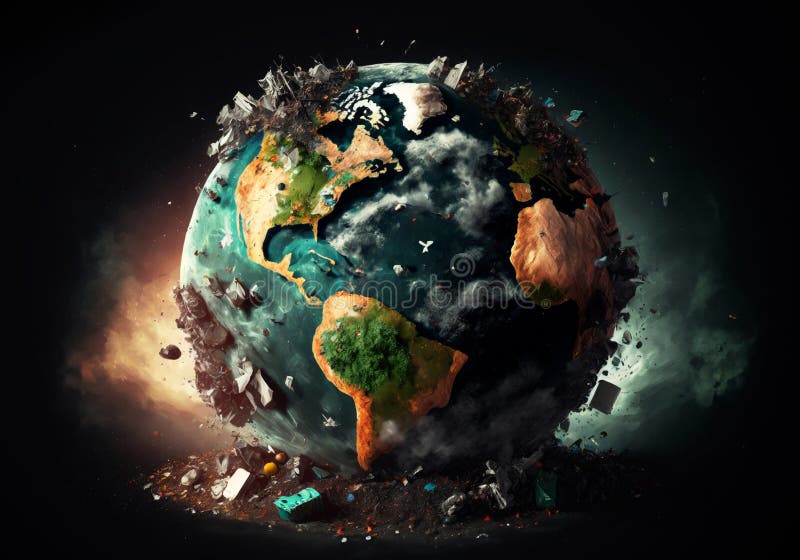 Illustration of Dramatic Scenery about Earth that Being Destruct by ...