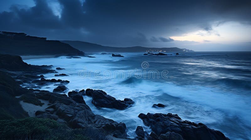 Dramatic Seascape with Stormy Sea and Rocks in Foreground Stock ...