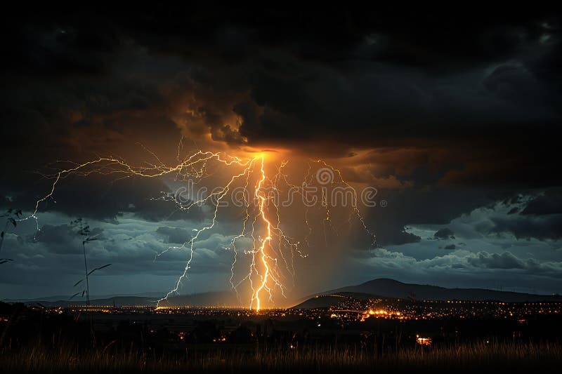 A Dramatic Shot of Lightning Striking in the Dark Clouds Above ...